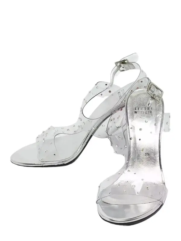 STUART WEITZMAN Crystal Embellished T-strap Sandals - White