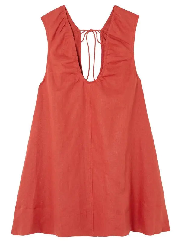 Faithfull The Brand Perla Tie-detailed Linen Mini Dress - Red