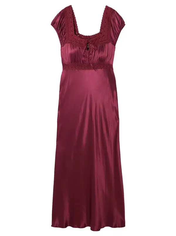 Rixo Maeva Scalloped Broderie Anglaise-trimmed Satin Midi Dress - Burgundy