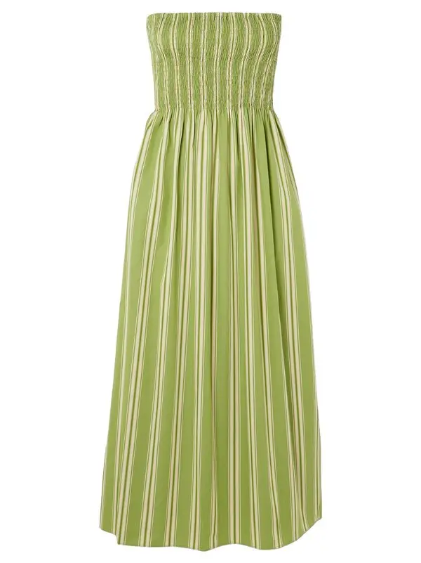 Faithfull The Brand Jamie Strapless Shirred Cotton-poplin Midi Dress - Green