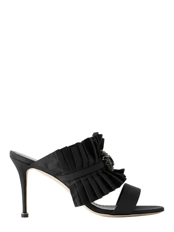 Manolo Blahnik Danteuil 90 Embellished Pleated Silk Mules - Black