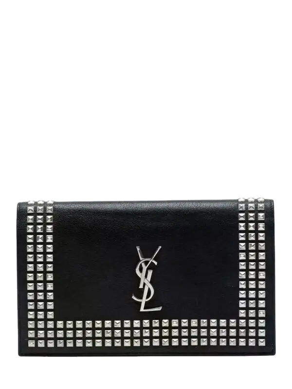 Saint Laurent 2015 Studded Leather Monogram Clutch - Black