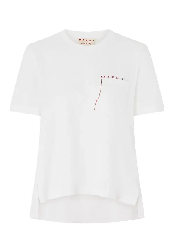 Marni Embroidered Cotton-jersey And Poplin T-shirt - White