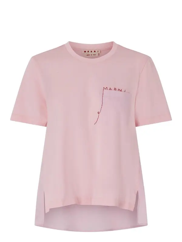 Marni Embroidered Cotton-jersey And Poplin T-shirt - Pink