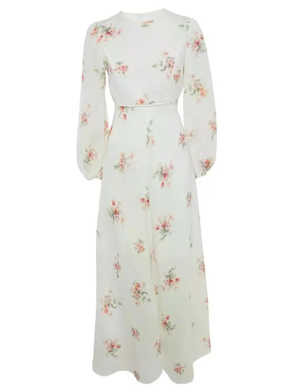 Zimmermann Floral Print Linen Dress - White