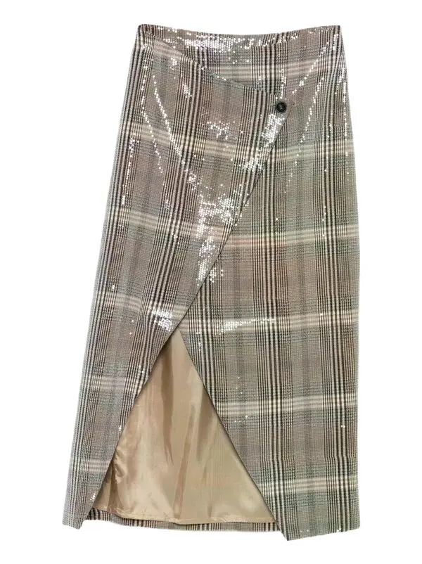 RAME Sequin-embellishment Checked Midi Skirt - Neutrals