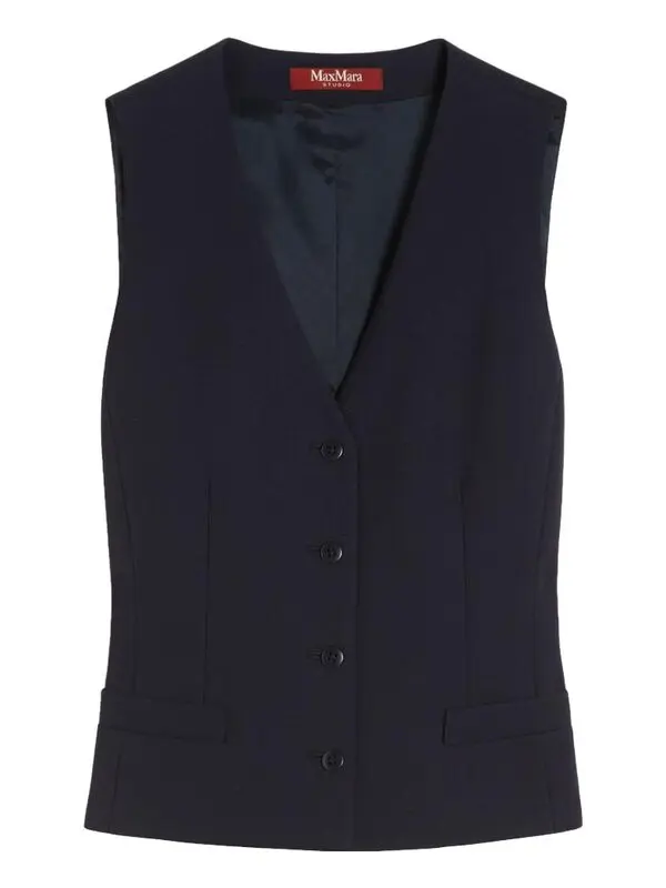 Max Mara Wool Crepe Gilet - Navy
