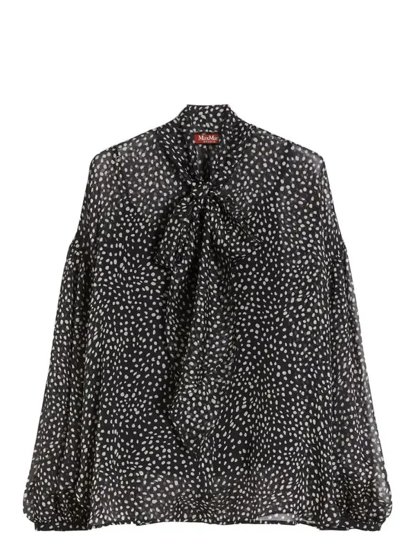 Max Mara Printed Chiffon Blouse With Sash - Black