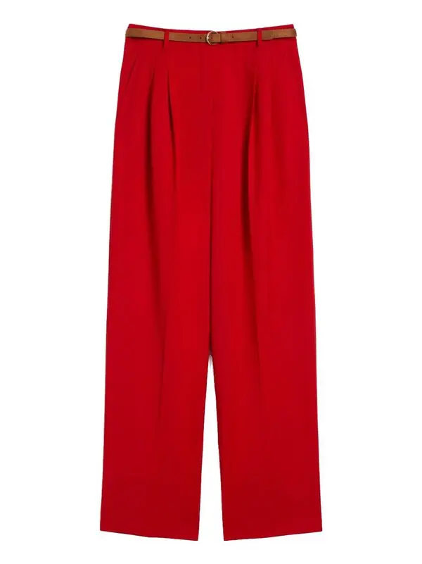 Max Mara Flowing Wool Trousers - Red