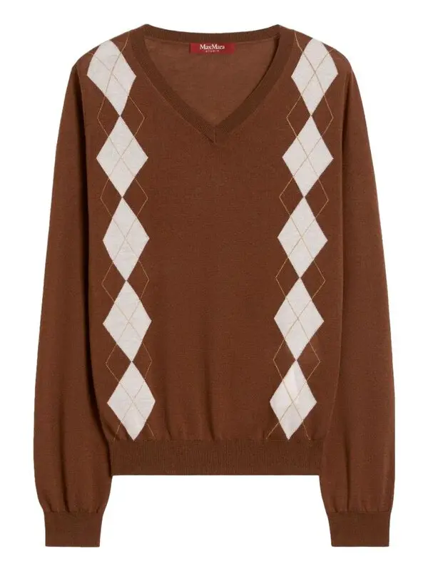 Max Mara Wool And Silk Argyle Knit Sweater - Chocolate