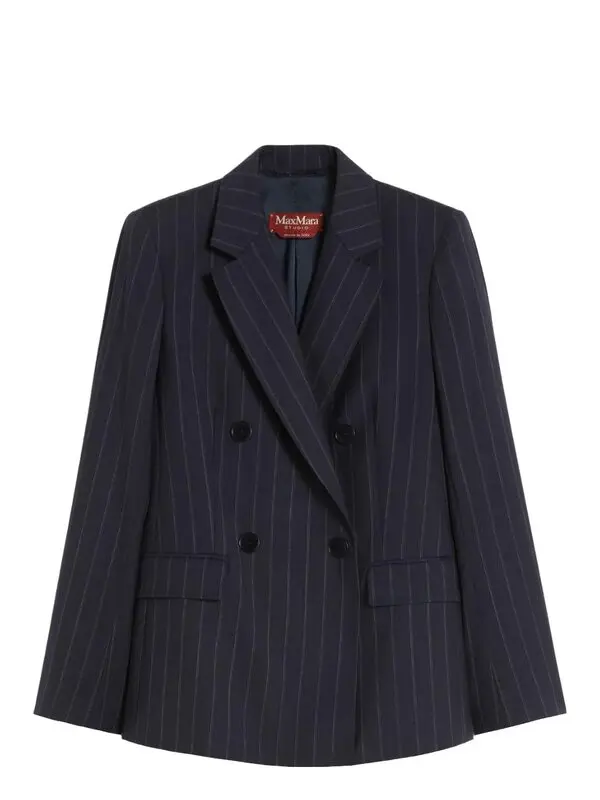 Max Mara Pinstripe Wool Double-breasted Blazer - Navy