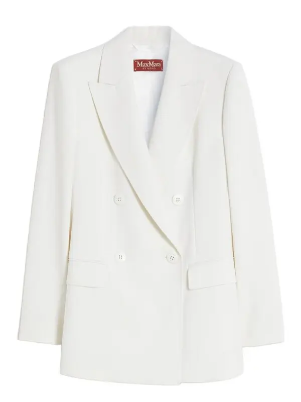 Max Mara Fitted Wool Crepe Double-breasted Blazer - White