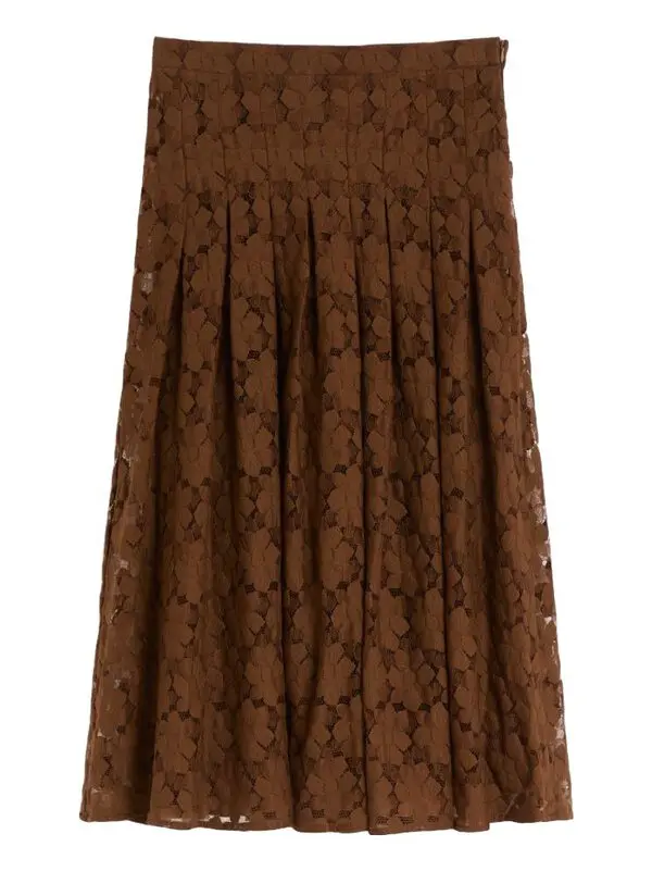 Max Mara Lace Pleated Midi Skirt - Chocolate