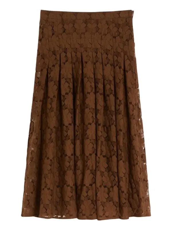 Max Mara Lace Pleated Midi Skirt - Chocolate