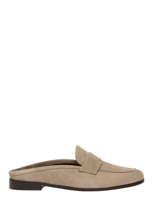Max Mara Suede Mules With Metallic M Monogram - Mud