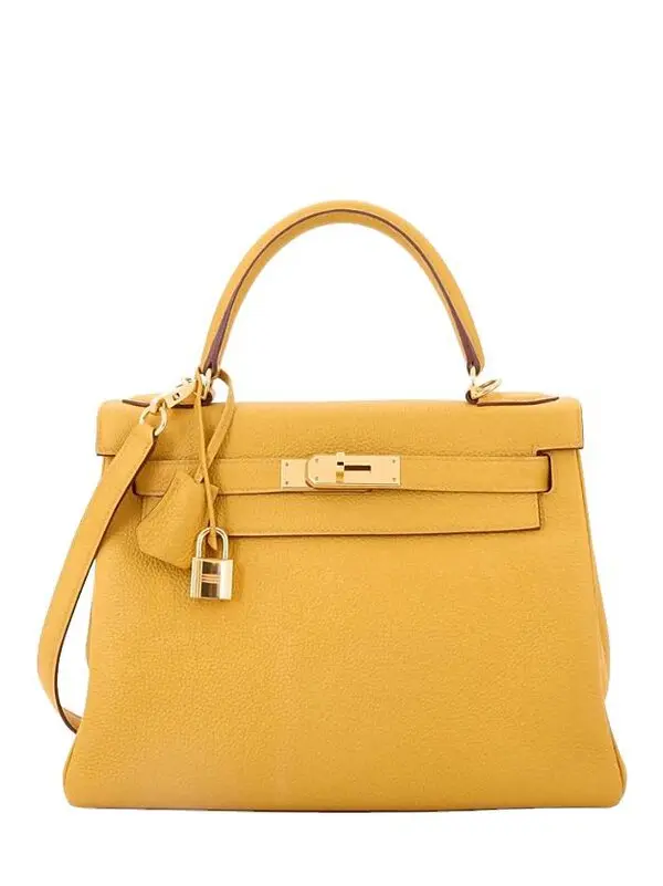 HERMES Kelly 28 Handbag Togo Gold Hardware - Jaune Ambre