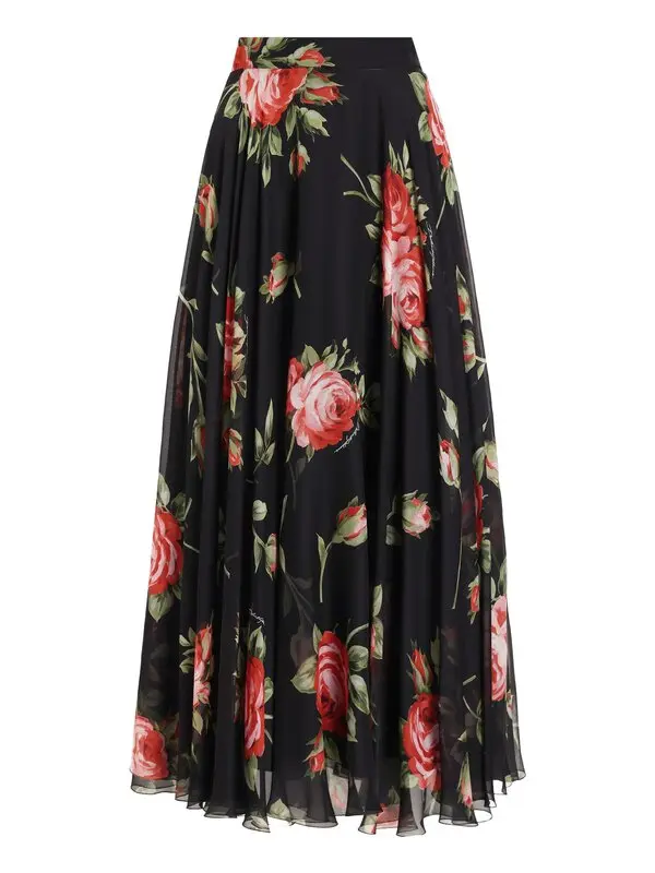 Dolce & Gabbana Rose Bouquet-print Chiffon Circle Skirt - Multicolor
