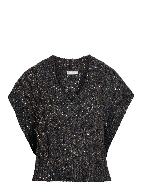 Brunello Cucinelli Sequin-embellished Cable-knit Vest - Charcoal