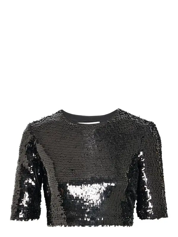 Sportmax Cropped Sequin Tulle Top - Black