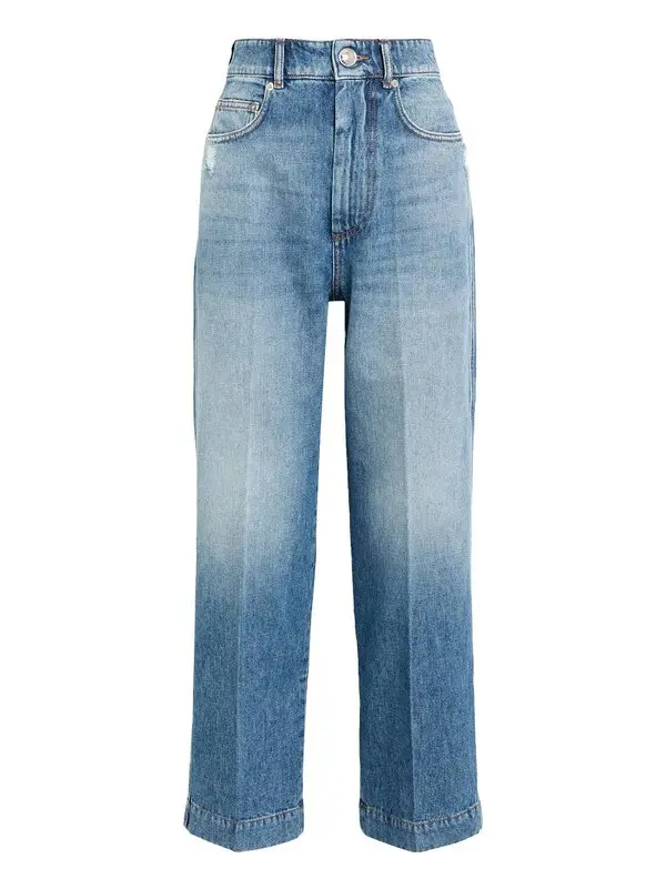 Sportmax Conio Distressed High-rise Straight-leg Jeans - Mid Denim