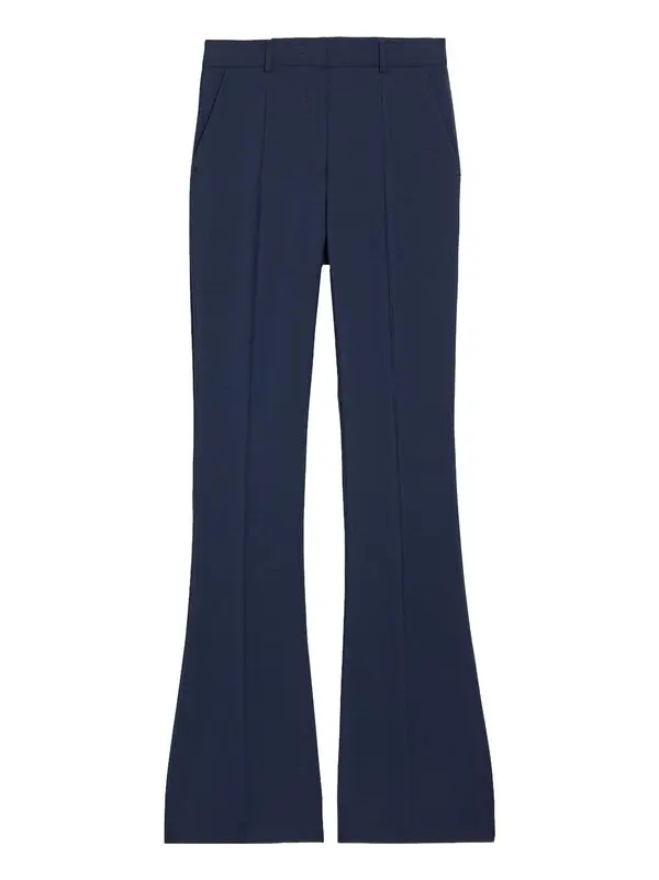 Sportmax Aero Pleated Grain De Poudre Flared Pants - Navy
