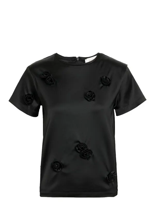 Sportmax Floral-appliquéd Satin Top - Black