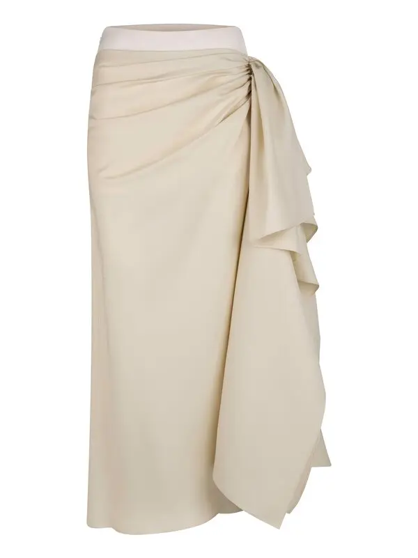 HEIRLOME Liliana Ruched Draped Silk Maxi Skirt - Ivory