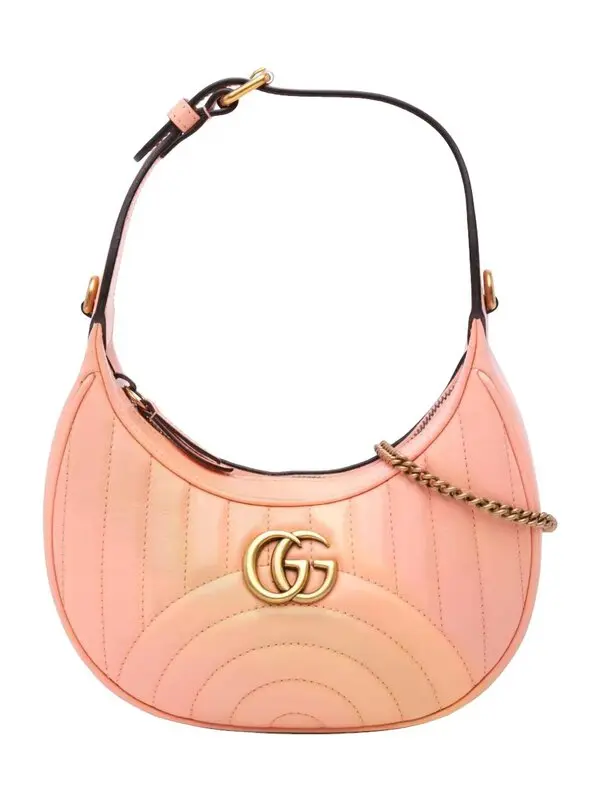 Gucci 2016-2024 Mini Matelassé Leather Gg Marmont Half Moon Hobo Satchel - Pink