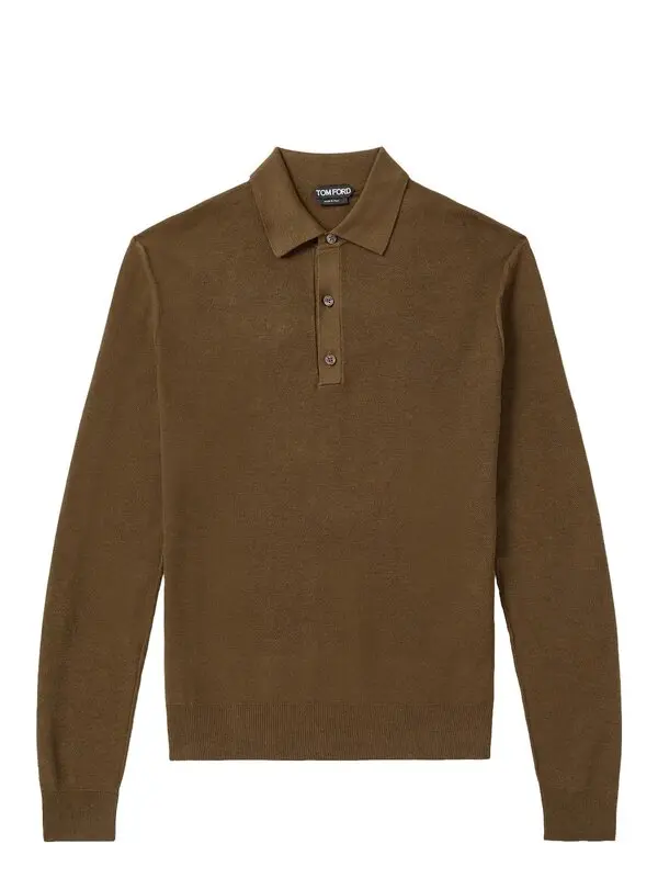 TOM FORD Silk And Cotton-blend Piqué Polo Shirt - Brown