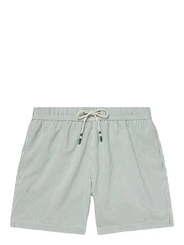 Hartford Slim-fit Striped Seersucker Swim Short - Green
