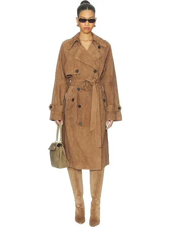 L'academie By Marianna Dara Suede Trench Coat - Toffee
