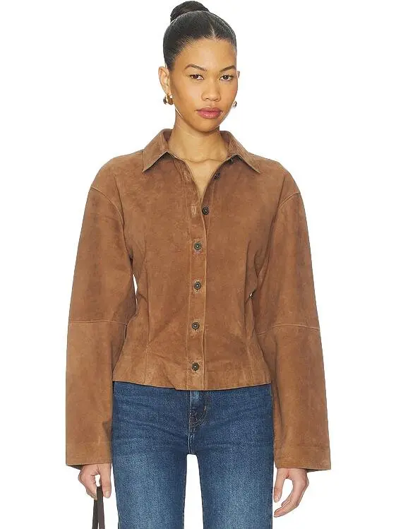L'academie By Marianna Dara Suede Button-down Shirt - Toffee