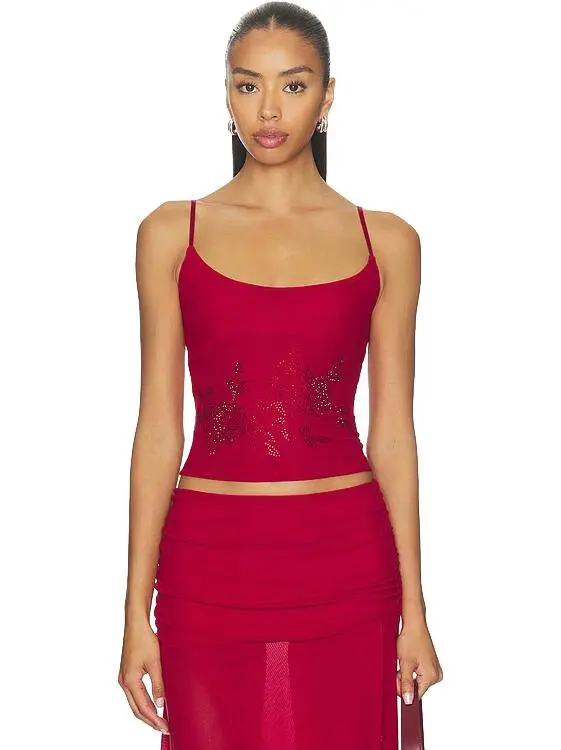 TIGER MIST Octavia Embellished Mesh Top - Red