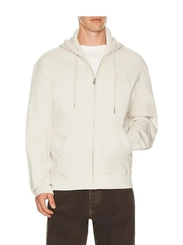 Calvin Klein Fleece Full Zip Hoodie - Chalk