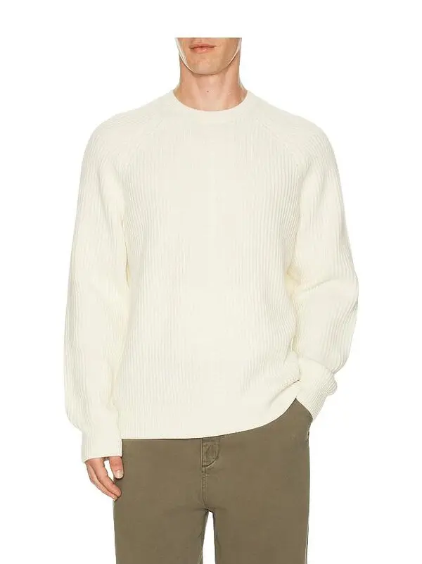 Theory Montana Wool Cable Long Sleeve Crew Neck Sweater - Winter Ivory