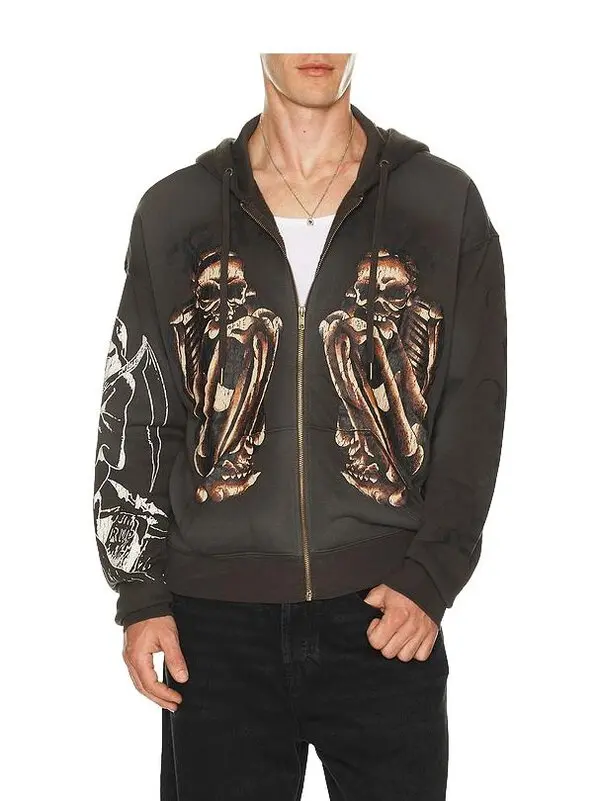 Ed Hardy Skeles Boxy Zip Hoodie - Sunfade Grey