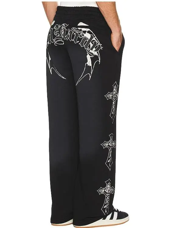 Ed Hardy Crosses Skulls Baggy Sweatpant - Black