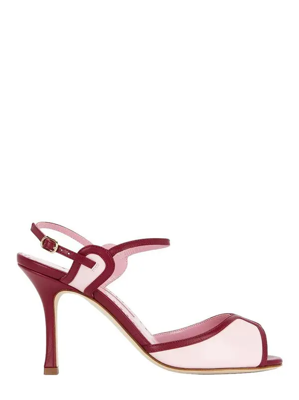 Manolo Blahnik Todda 90 Sandal - Light Pink & Dark Red