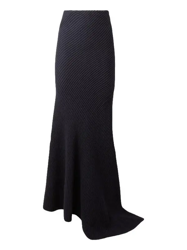 Alaïa Asymmetric Ribbed Wool And Cashmere-blend Skirt - Navy
