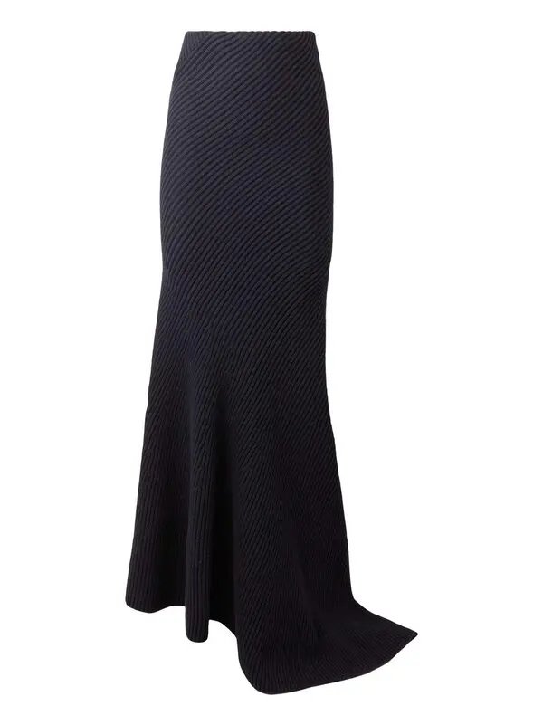 Alaïa Asymmetric Ribbed Wool And Cashmere-blend Skirt - Navy
