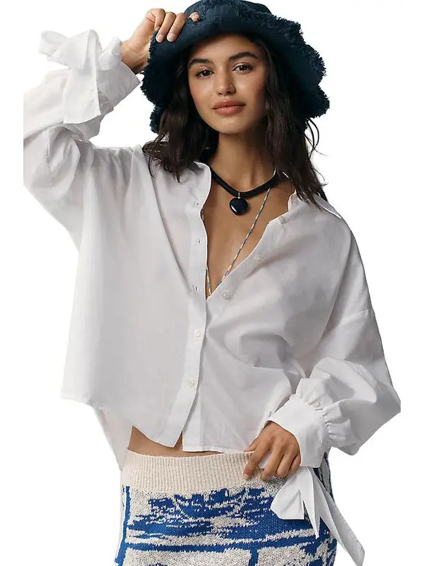 Maeve Button-front Bow-cuff Shirt - White