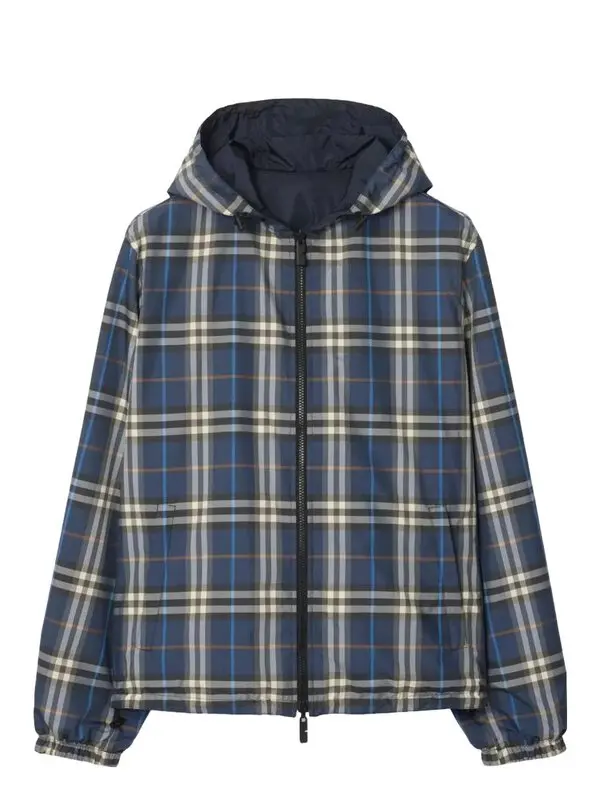 Burberry Check-print Hooded Reversible Nylon Jacket - Blue