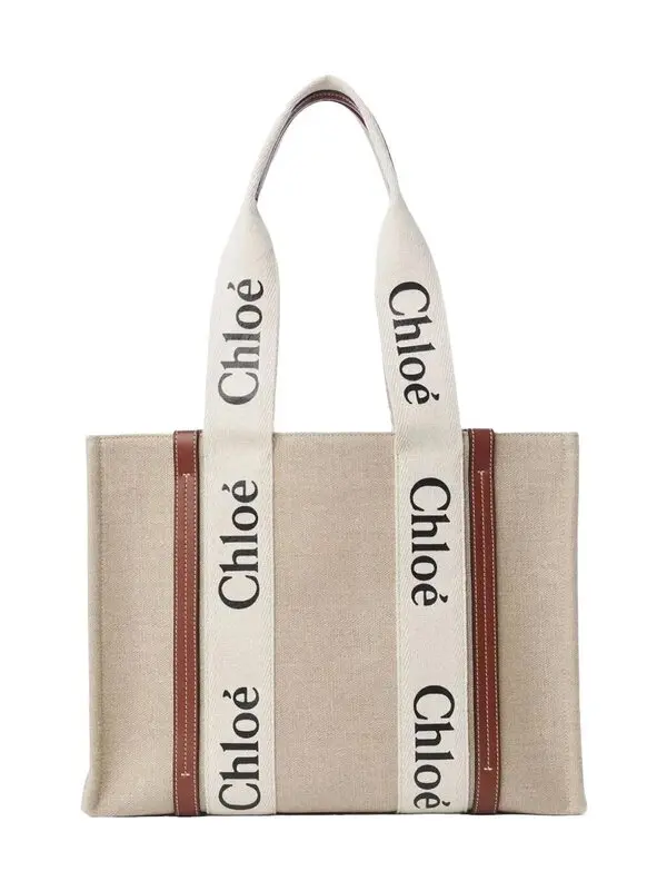Chloé Woody Linen Tote - Beige