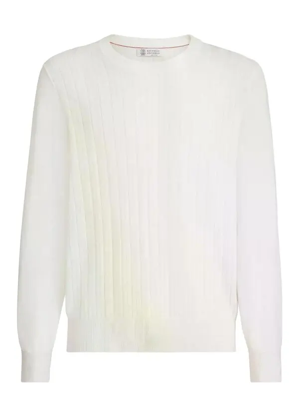 Brunello Cucinelli Textured Rib Cotton Sweater - White