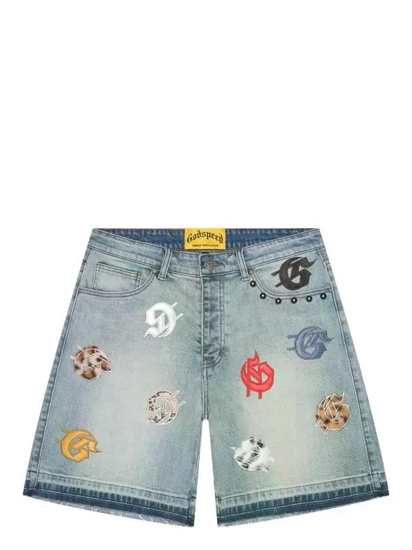 GODSPEED Infinity Embellished Denim Shorts - Blue