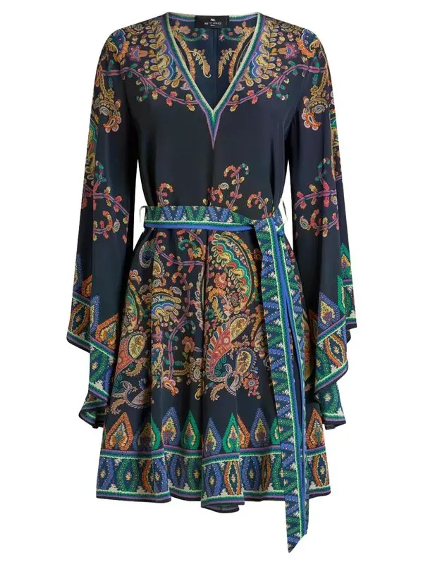 Etro Paisley-print V-neck Mini Dress - Blue