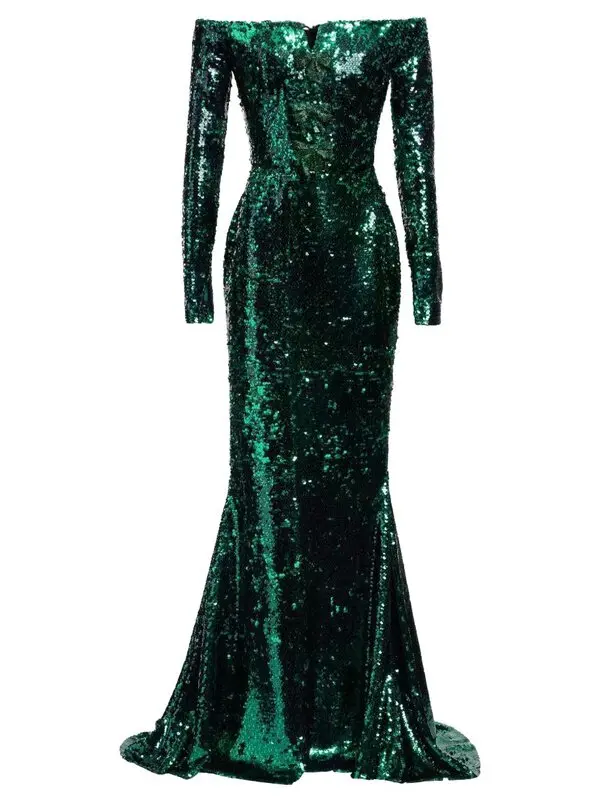 Elie Saab Embellished Off-the-shoulder Maxi Dress - Green
