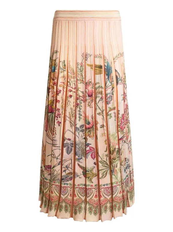 Etro Pleated Flora Fauna-print Midi Skirt - Neutrals