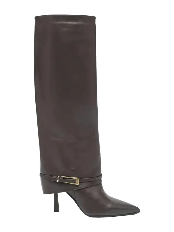 GISEL MOIRE Samantha Buckle Pointed Boots - Brown