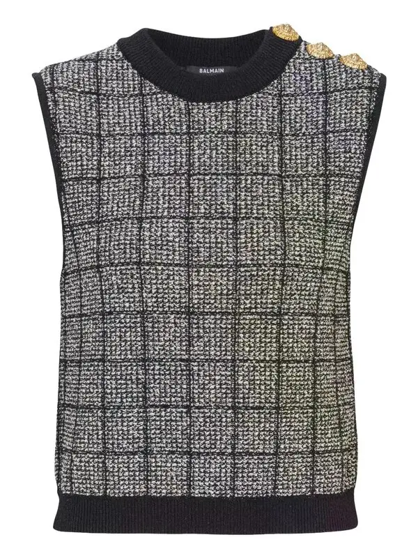 Balmain Side-button Tweed Top - Grey